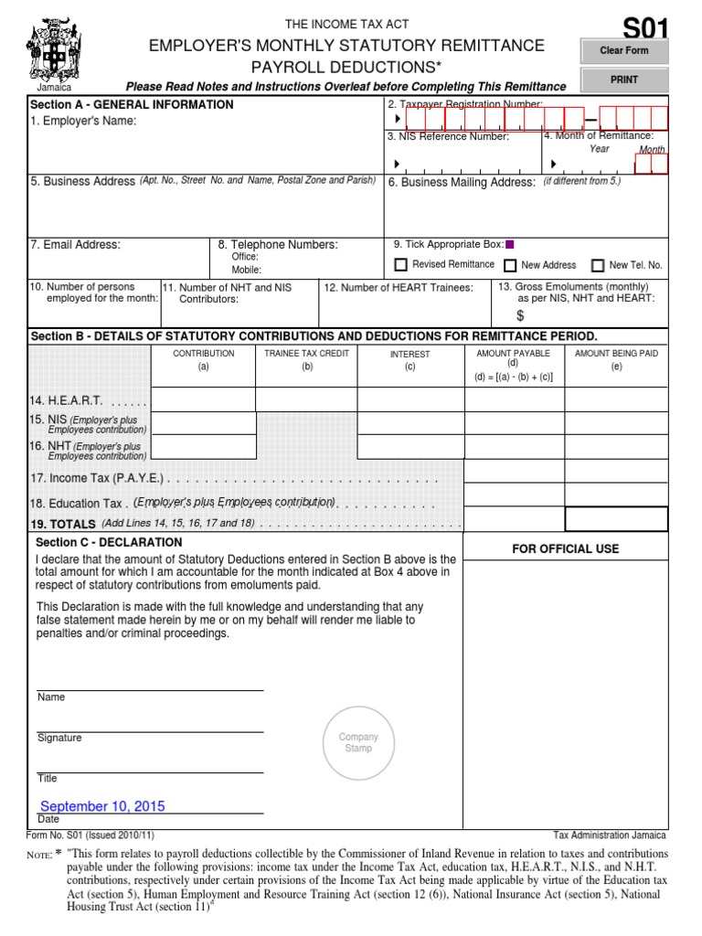 Employer'S Monthly Statutory Remittance Payroll Deductions | PDF ...