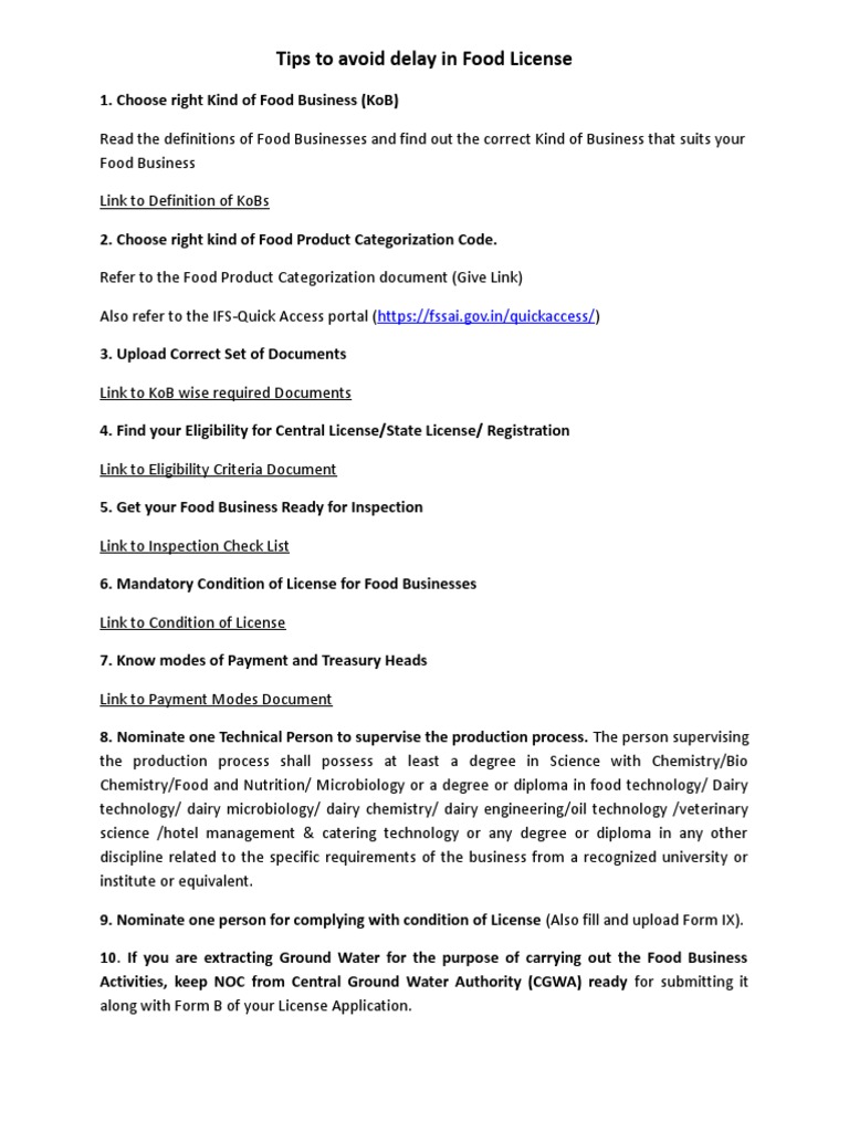 Tips To Avoid Delay in Food License PDF | PDF | Academic Degree | Foods