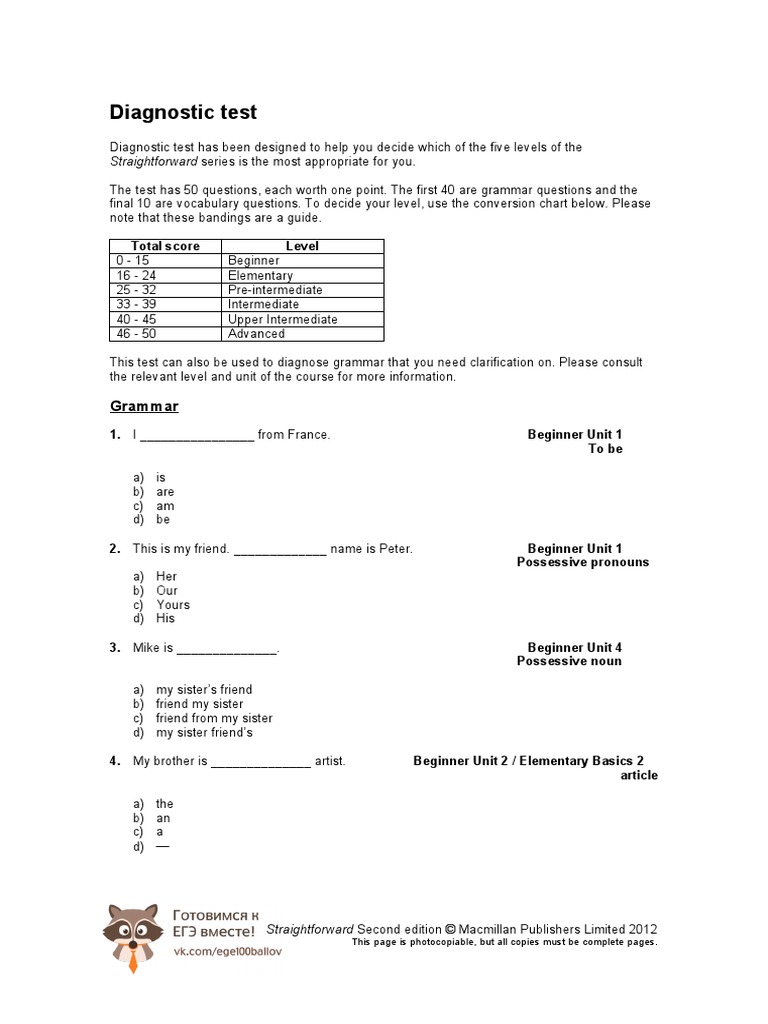 Diagnostic Test | PDF | Language Mechanics | Syntax