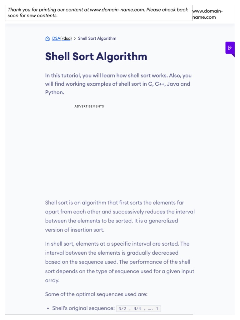 Shell Sort Algorithm Soon For New Contents Pdf Algorithms And Data
