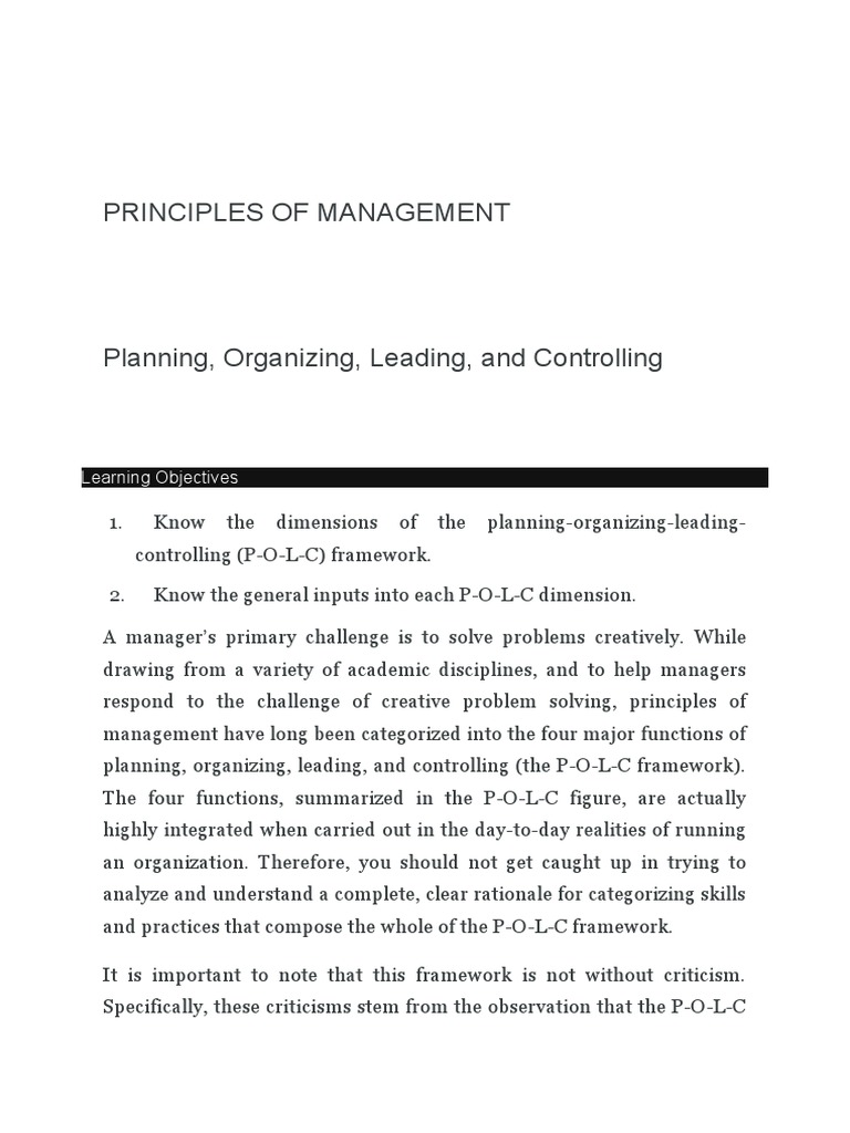 4 Principles of Management | PDF | Strategic Planning | Leadership