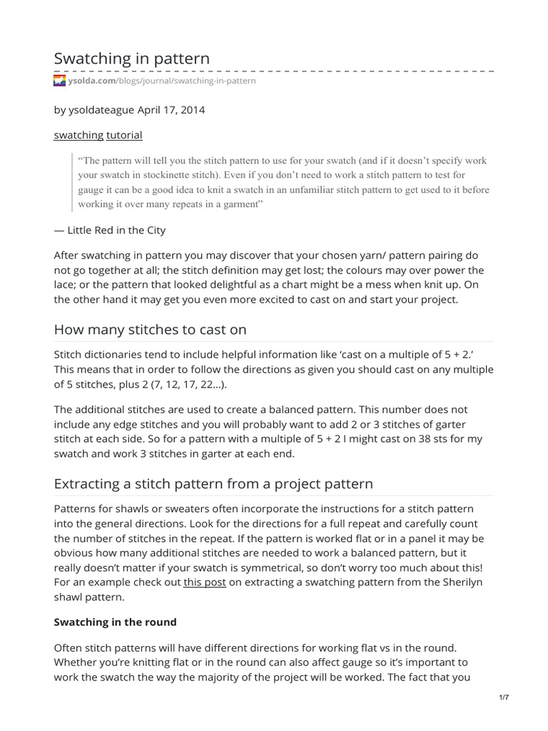 Swatching in Pattern | PDF | Gauge (Knitting) | Knitting