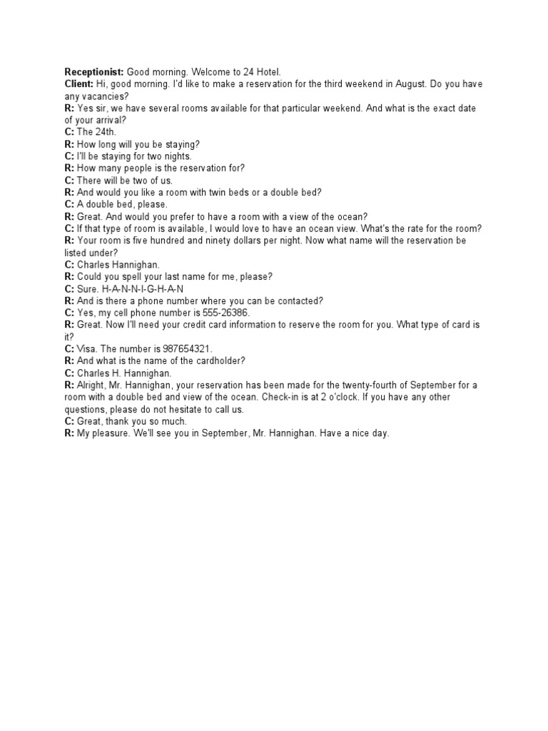 Conversation About Reservation | PDF