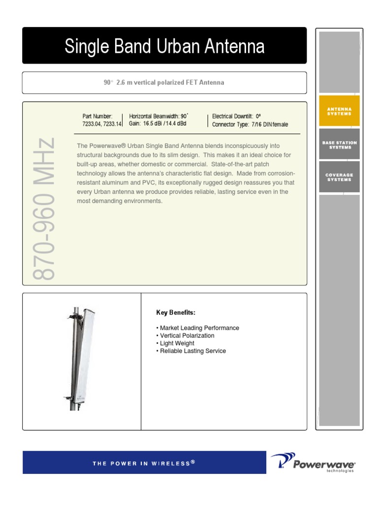 7233.14 Allgon (Powerwave) PDF | PDF | Antenna (Radio) | Decibel