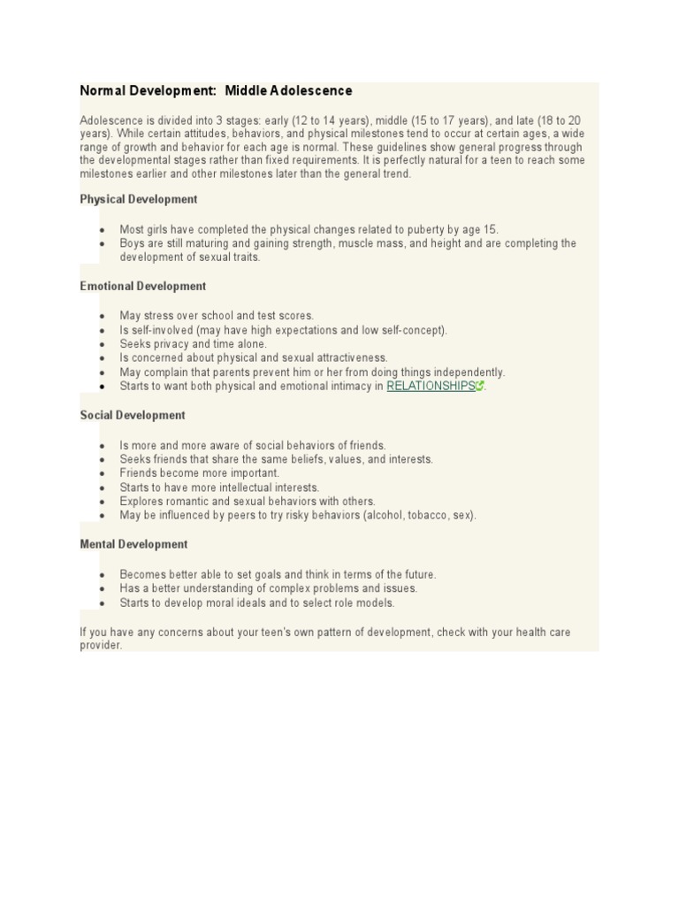 Normal Development: Middle Adolescence | PDF | Adolescence | Behavioural Sciences