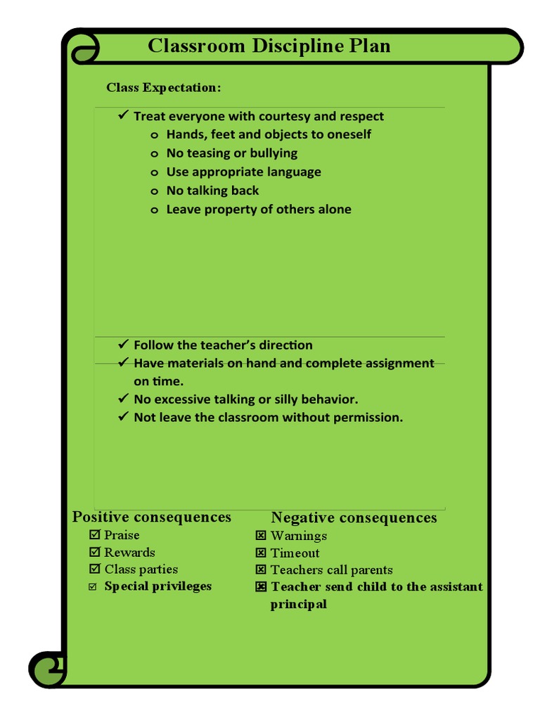 Classroom Discipline Plan: Class Expectation | PDF