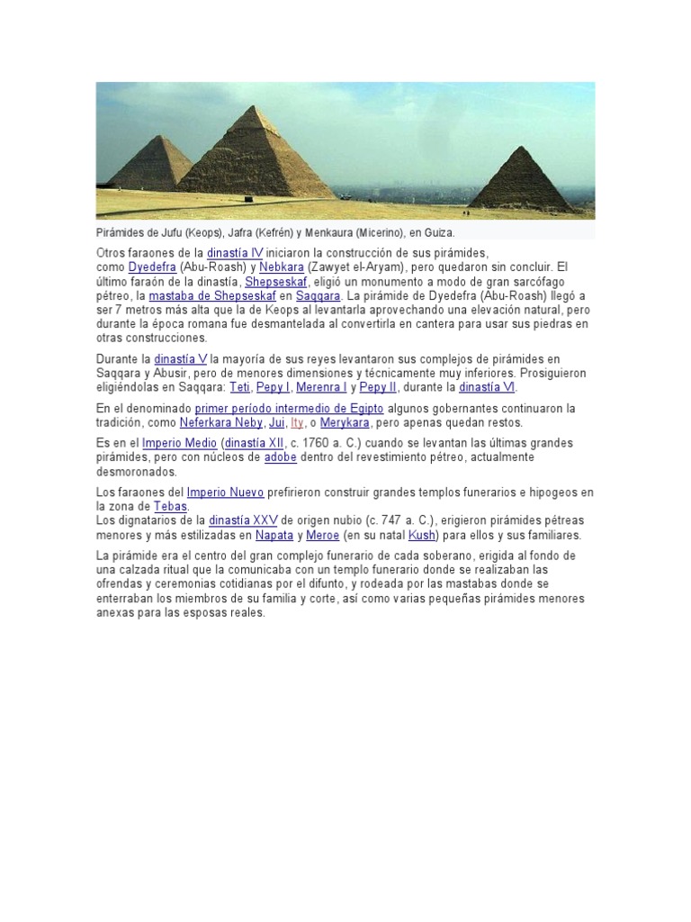 Pirámides de Jufu (Keops), Jafra (Kefrén) y Menkaura (Micerino), en ...