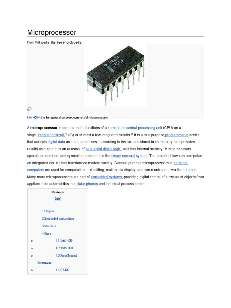 Microprocessor: From Wikipedia, The Free Encyclopedia | PDF ...
