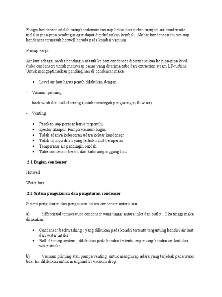 Fungsi Kondensor Adalah Mengkondensasikan Uap Bekas Dari Turbin Menjadi ...