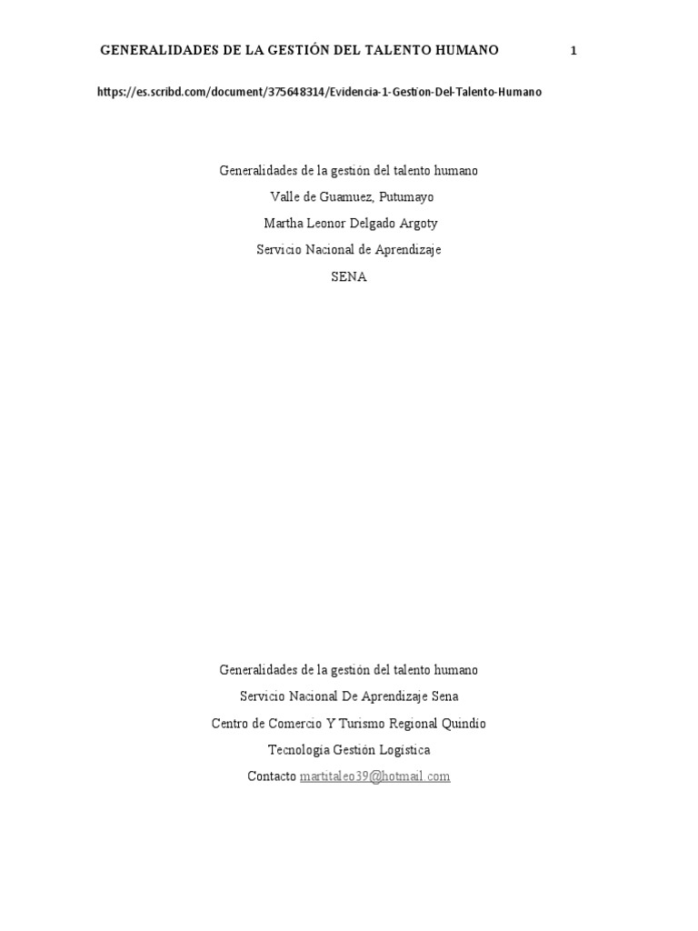 EVIDENCIA GUIA 12-1 Generalidades Del Talento Humano y Subprocesos | PDF | Gestión de recursos ...