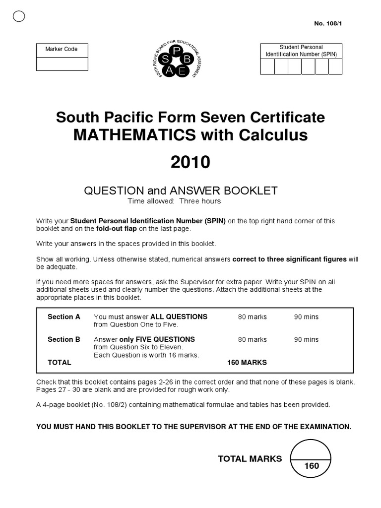 MATHEMATICS With Calculus: South Pacific Form Seven Certificate | PDF ...