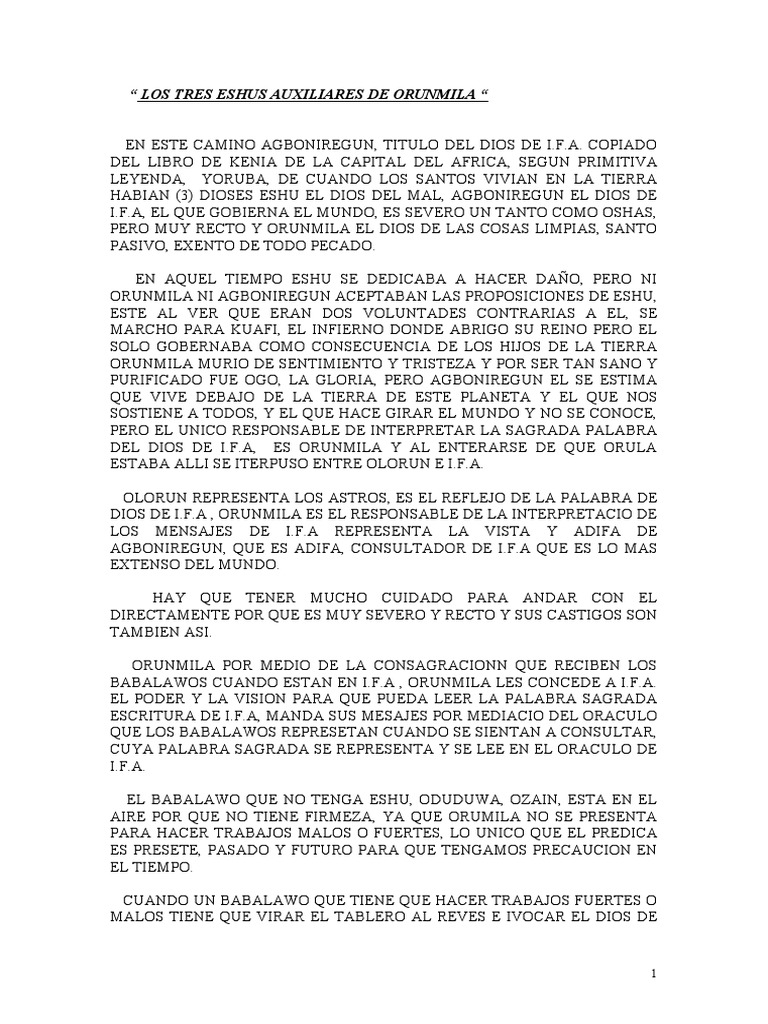 Los Tres Eshus Auxiliares de Orunmila | PDF | Religión étnica ...