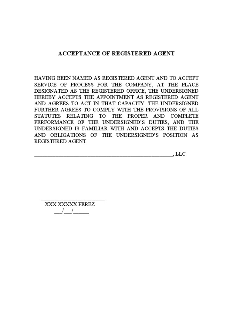 Registered Agent Acceptance Letter | PDF