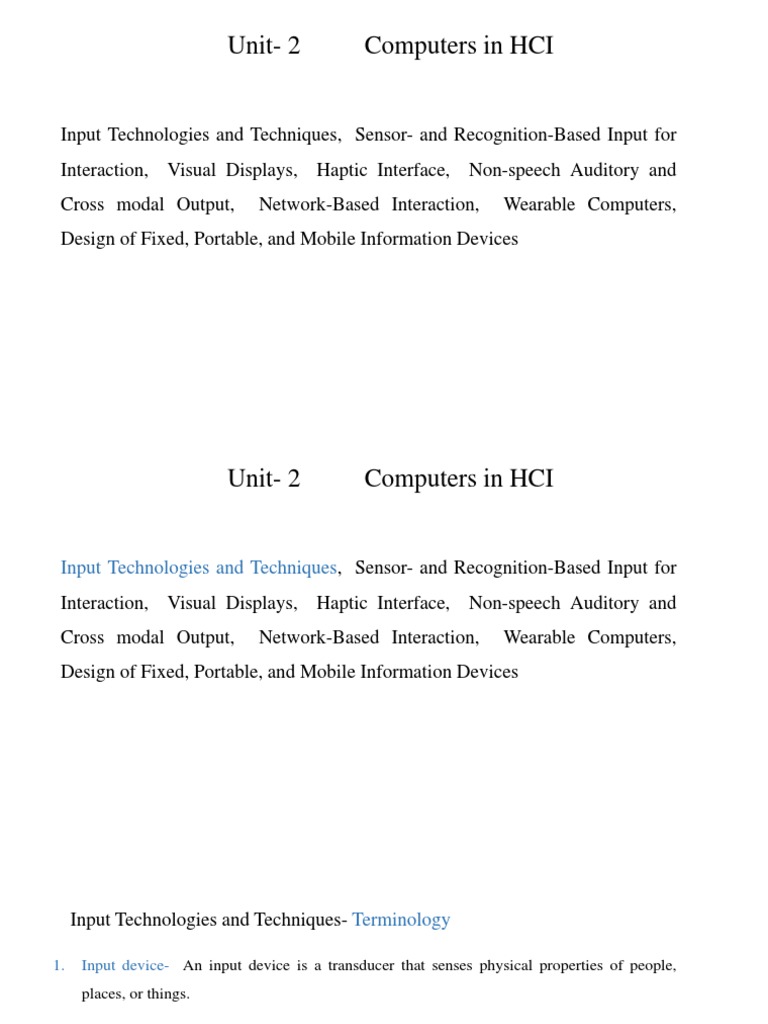 HCI Input & Output Techniques | PDF | Touchscreen | Computer Keyboard