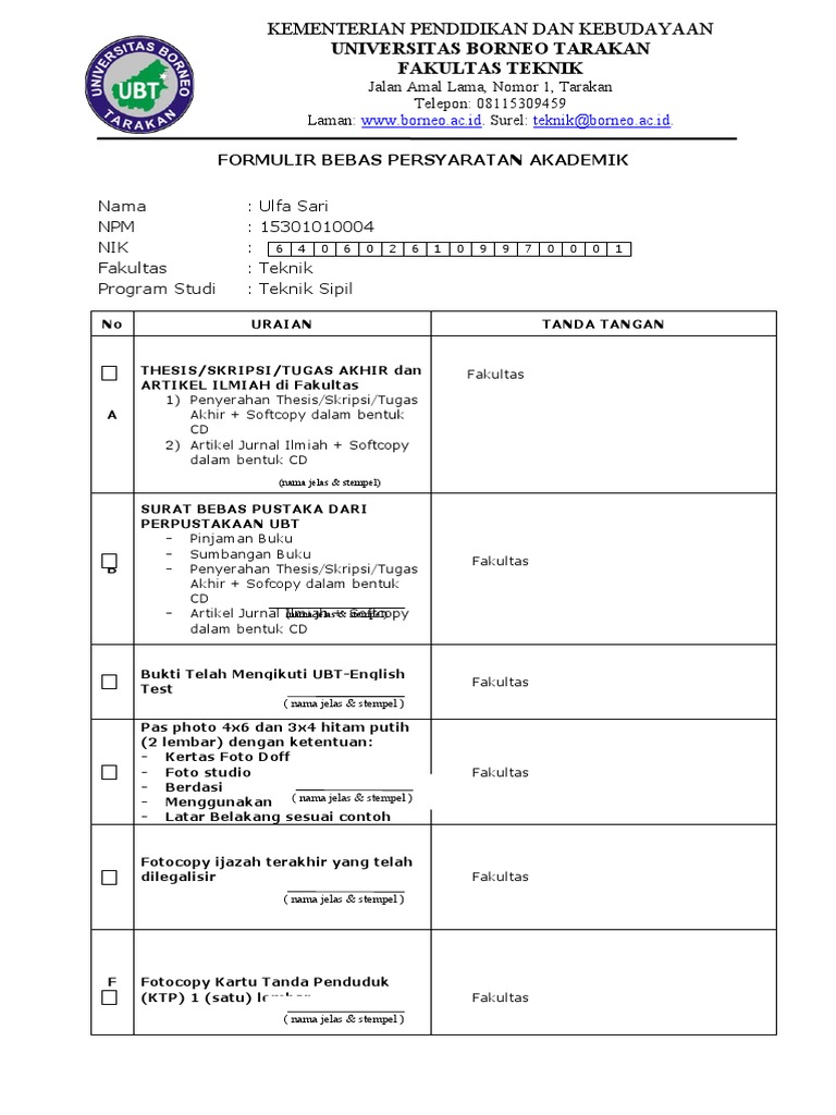 Form Bebas Administrasi Wisuda Update | PDF