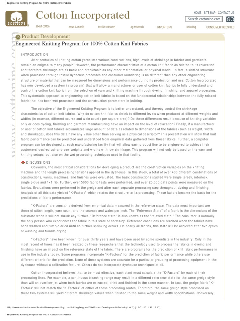 Engineered Knitting Program For 100% Cotton Knit Fabrics | PDF ...