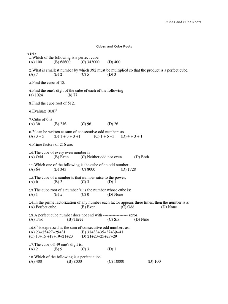 CBSE Class 8 Cubes and Cube Roots Worksheet | PDF | Number Theory | Numbers
