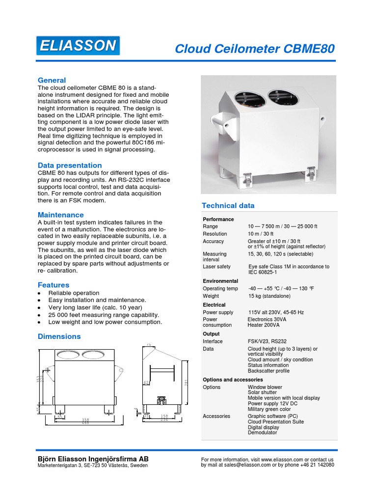 Cloud Ceilometer CBME80: General | PDF | Lidar | Power Supply