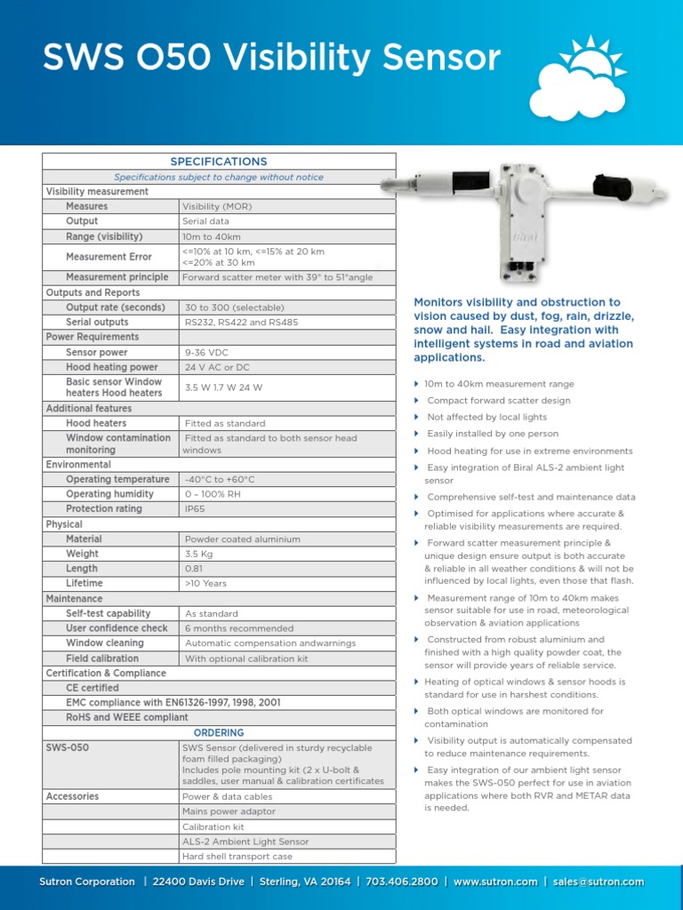 Visibility Sensor Sws 050 Datasheet | PDF | Sensor | Calibration