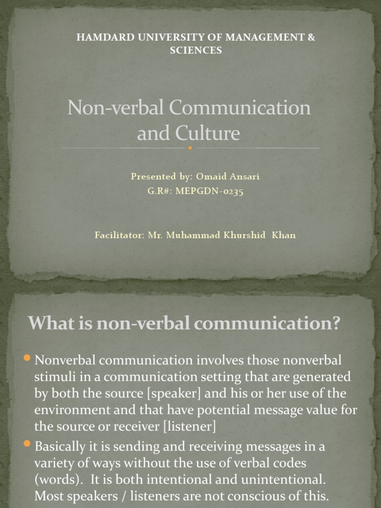 Non-Verbal Communication and Culture: Hamdard University of Management ...