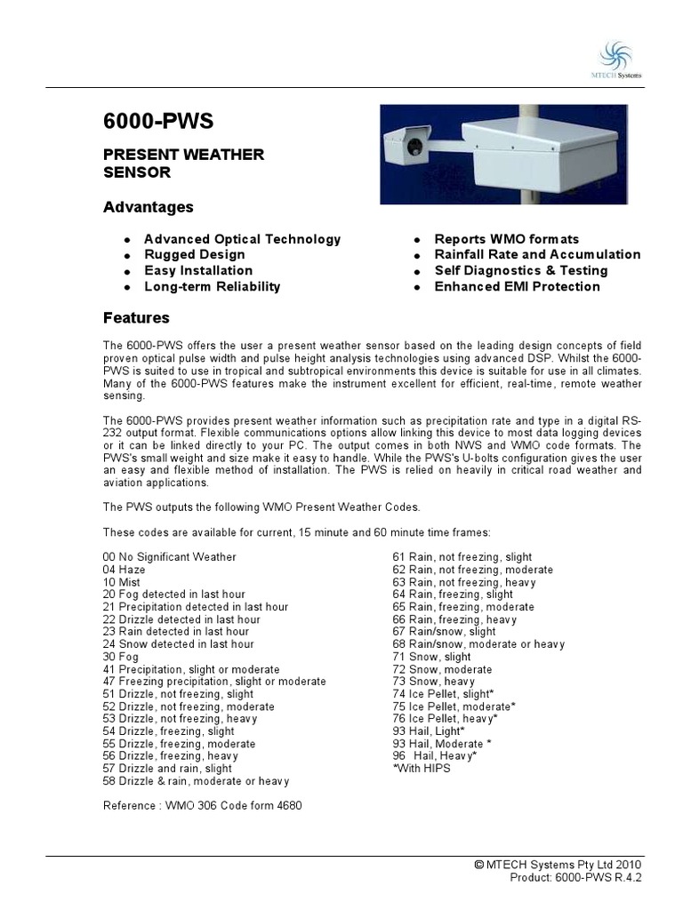 6000 PWS Present Weather Sensor PDF | PDF | Rain | Precipitation