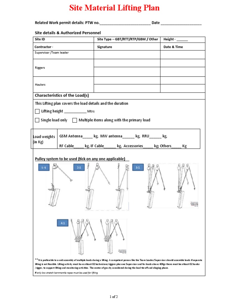 Material Lifting Plan - Revised Format 10 05 2018 | PDF | Business