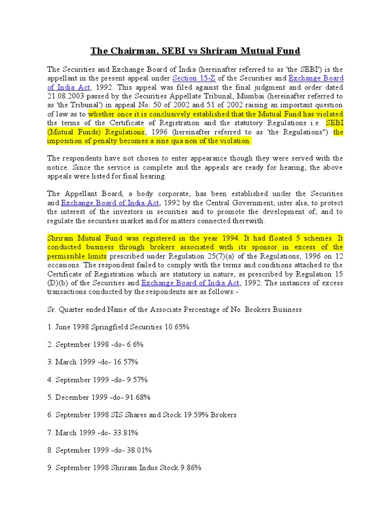 Chairman, SEBI vs. Shriram Mutual Funds | PDF | Mens Rea | Crime & Violence