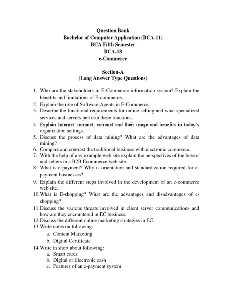 Question Bank Bachelor of Computer Application (BCA-11) BCA Fifth ...