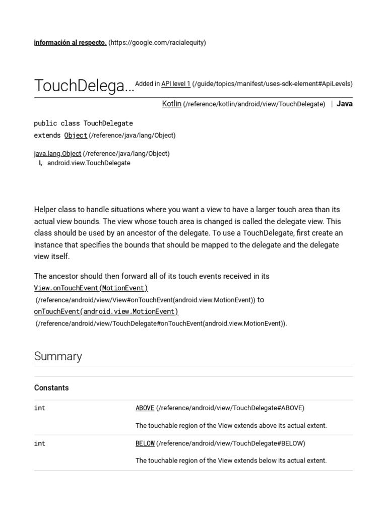 TouchDelegate-Desarrolladores de Android-Android Developers | PDF | Java (Programming Language ...