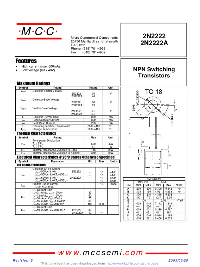 2N2222A | PDF | Bipolar Junction Transistor | Electronic Engineering
