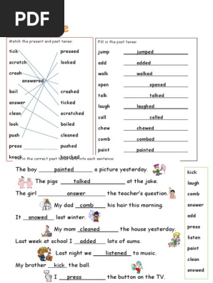 Simple Past Tense Match The Present and Past Tense Fill in The Past Tense PDF