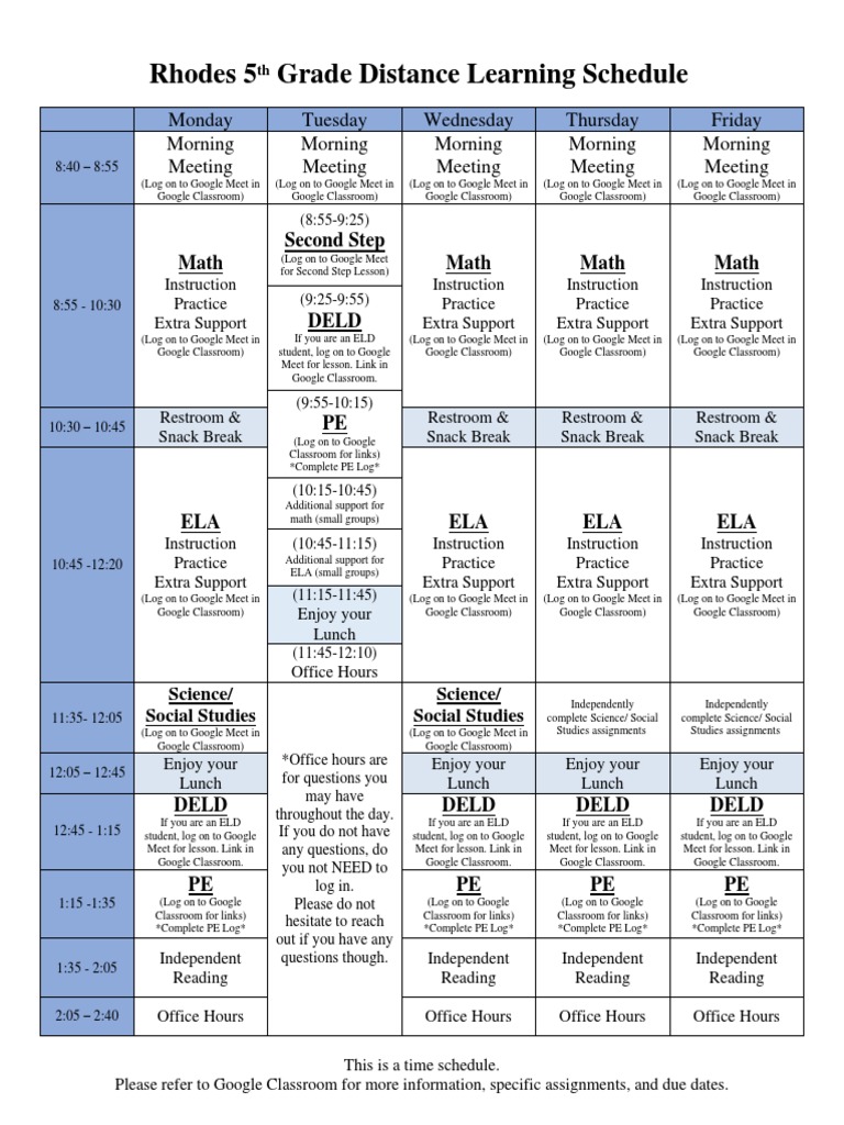 Class Schedule 2020-2021 Virtual | PDF | Learning | Behavior Modification
