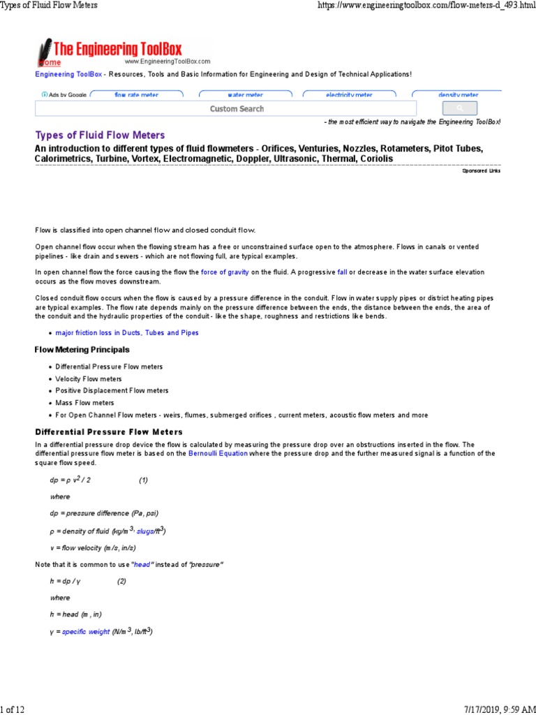 Types of FlowMeters | PDF | Flow Measurement | Nozzle