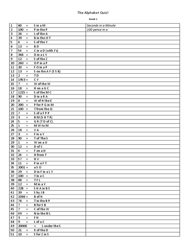Alphabet Quiz with Answers | PDF | Sports & Recreation | Teaching ...