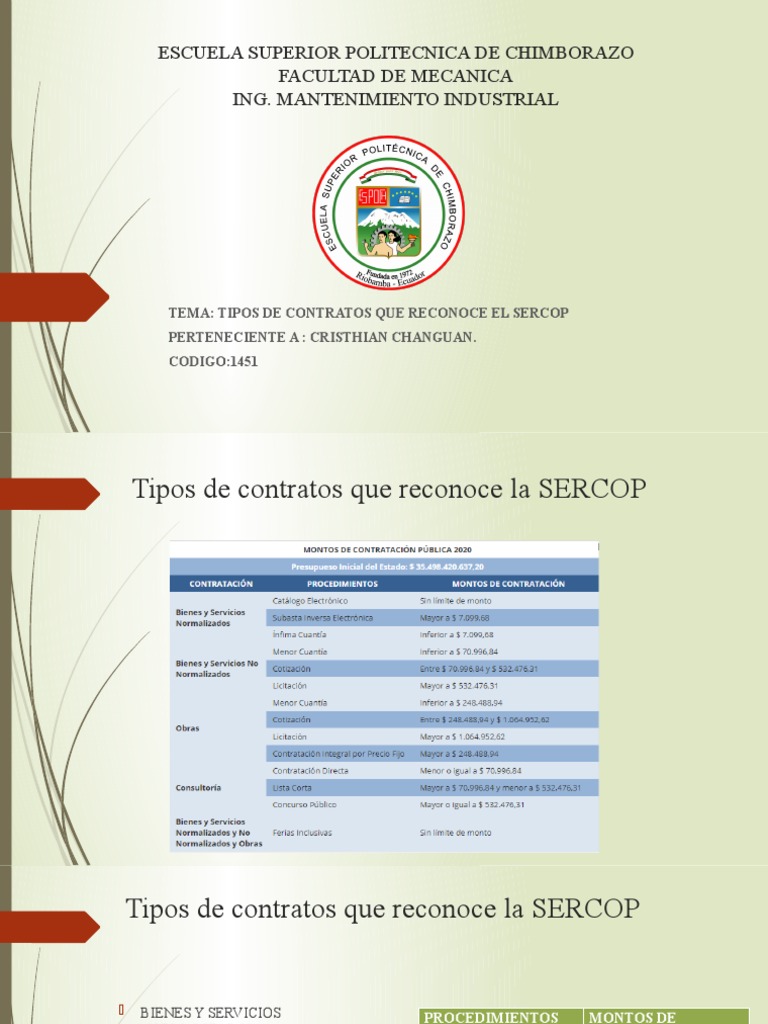 Tipos de Contratos Que Reconoce La SERCOP-1 | PDF | Subasta | Presupuesto