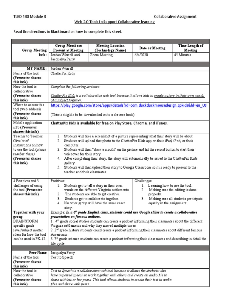 Jordan Worrell Revised Tled 430 Collaborative Assignment | PDF | Google ...