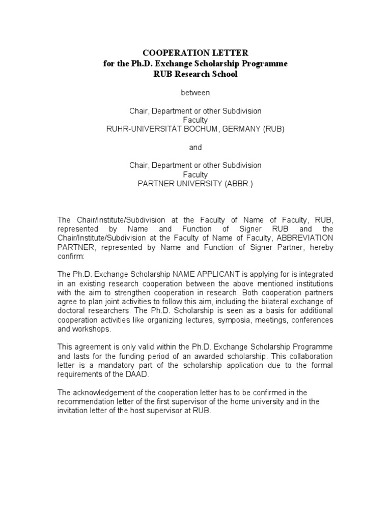 Ph.D. Exchange Scholarship Cooperation Letter | PDF