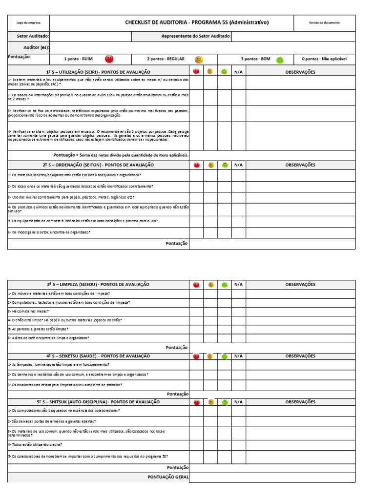 CheckList de Auditoria Do 5S - Administrativo | PDF | Computação e ...