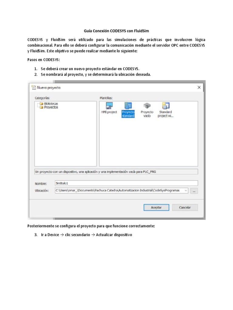 Guía Conexión CODESYS Con FluidSim | PDF | Poco | Programa de computadora