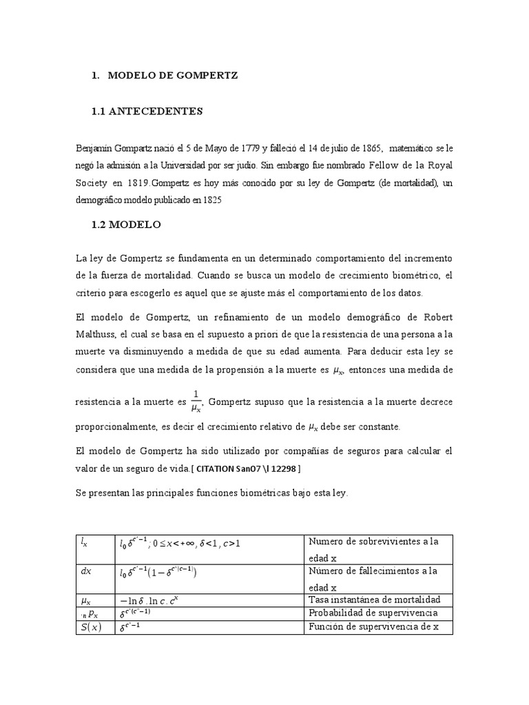 Modelo de Gompertz | PDF | Ciencia actuarial | Métodos matemáticos y ...