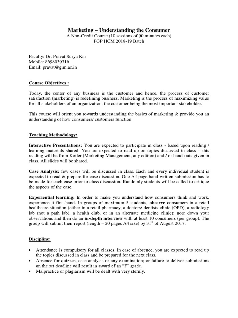 Understanding The Consumer Outline 2018 | PDF | Marketing | Business