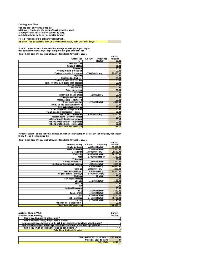 Costing-Your-Time-And-Daily-Rate-Calculator Autorecovered | PDF | Fee ...