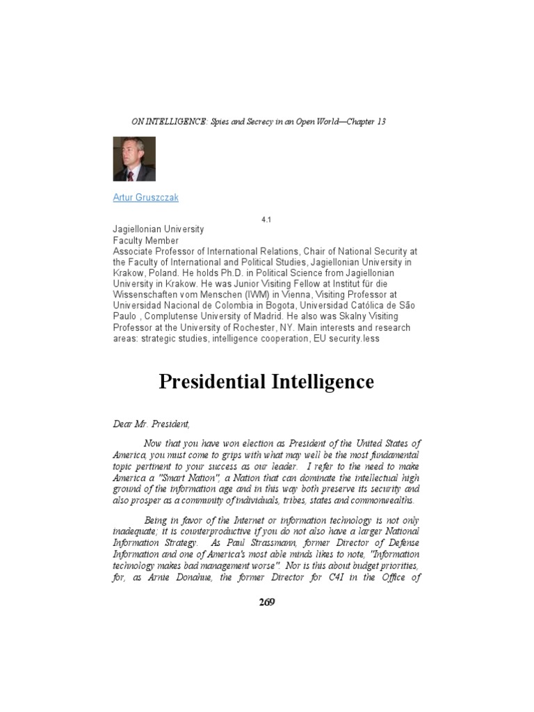 Presidential Intelligence: ON INTELLIGENCE: Spies and Secrecy in An ...