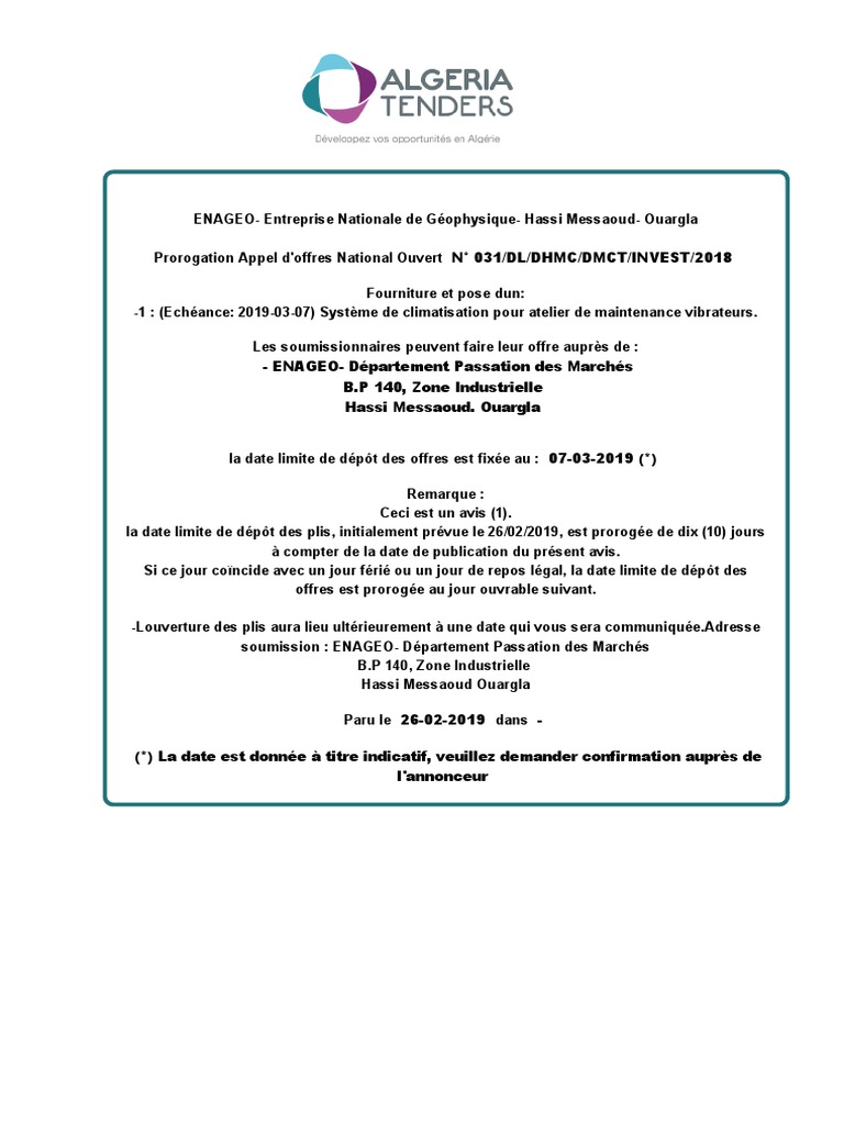 ENAGEO Hassi-Messaoud Clim | PDF