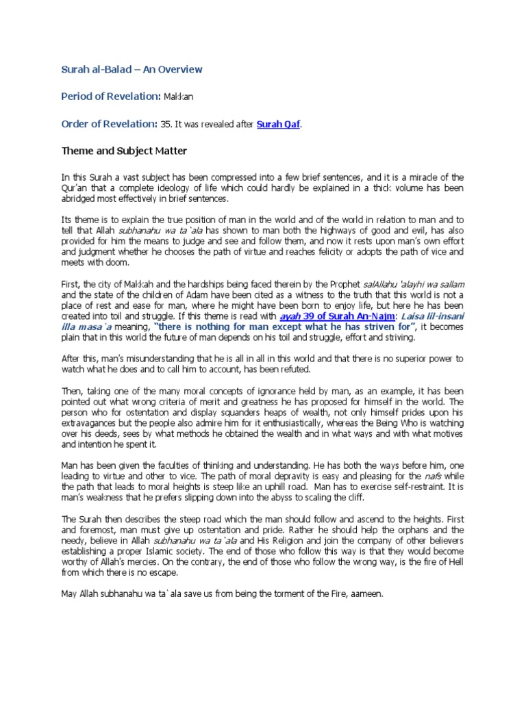 Tafseer Surah Al Balad | PDF | Patience | Mecca