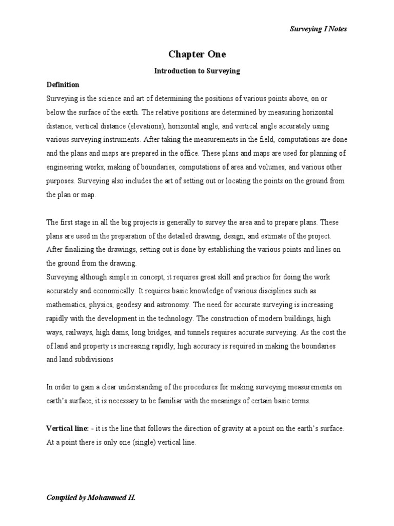 Chapter One: Introduction To Surveying | PDF | Surveying | Observational Error