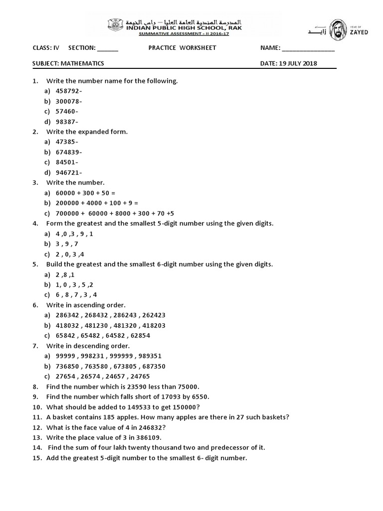 Grade 4 Worksheet 2 | PDF | Circle | Radius