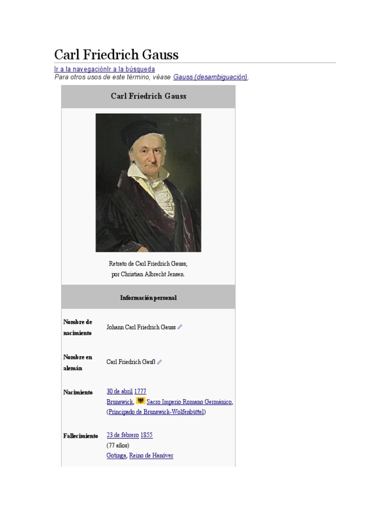 Carl Friedrich Gauss | PDF | Enseñanza de matemática | Science