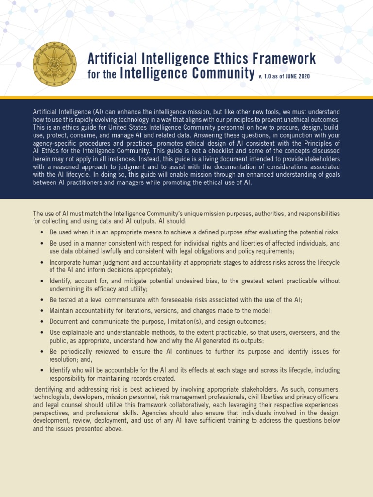 AI Ethics Framework For The Intelligence Community 1.0 | PDF | Bias ...