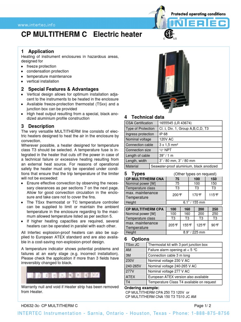CP MULTITHERM C Electric Heater: 1 Application | PDF | Thermostat | Temperature